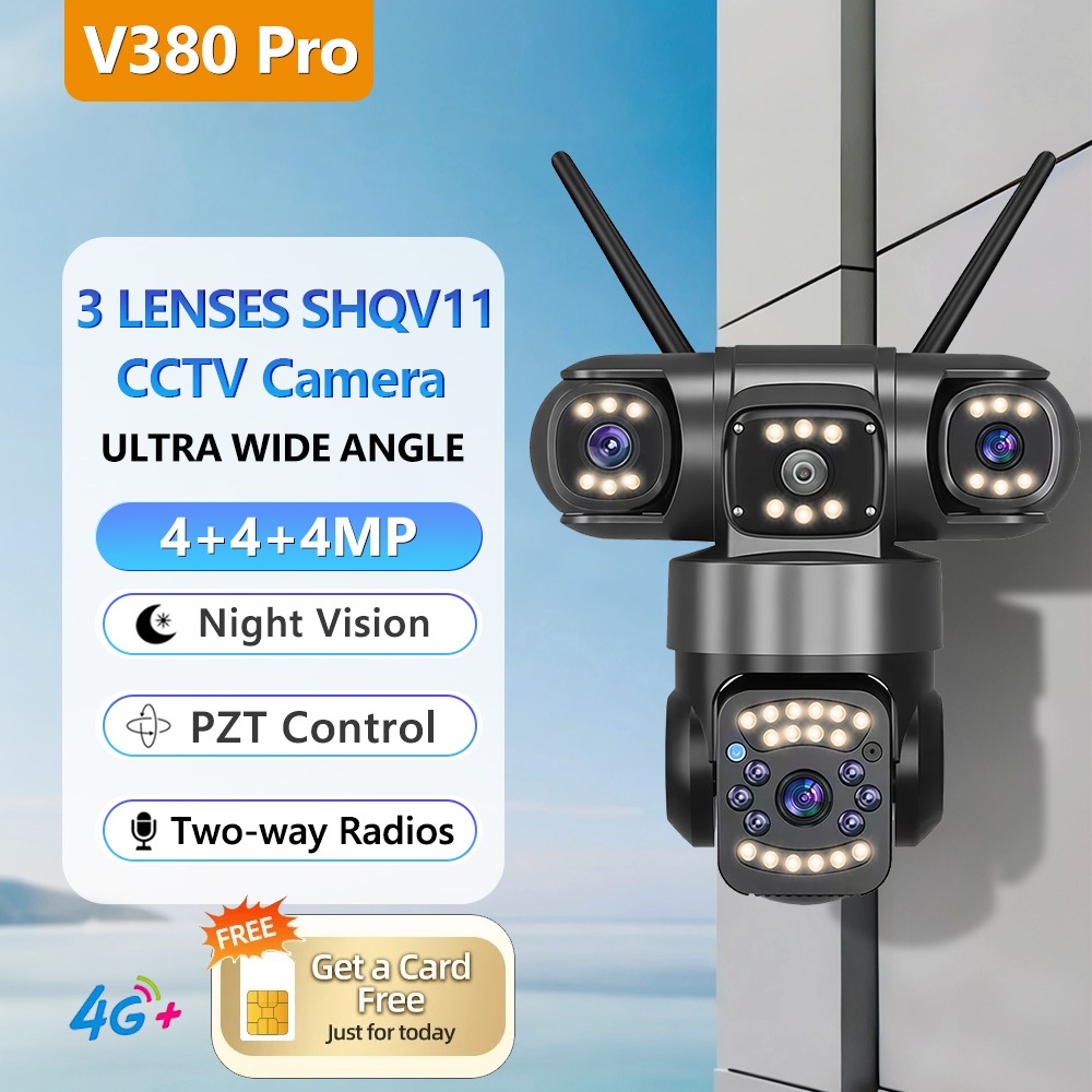 V380 Pro CCTV Camera Outdoor 12MP Three Lenses Wireless IP65 Waterproof ...