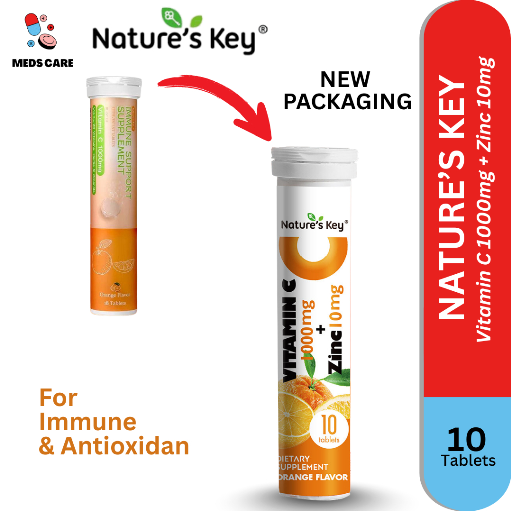 Nature's Key 1000mg Vitamin C + 10mg Zinc Effervescent Tablets Immunity ...
