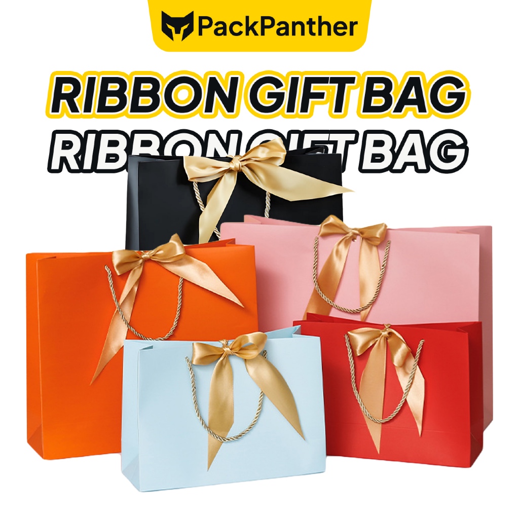 Gold Ribbon Handle Smooth Coated Paper Bag Hadiah Door Gift Beg Kertas ...