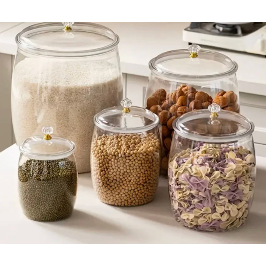 5 Piece Set Airtight Jars with Flip-Top Lids - BPA-Free PET Food ...