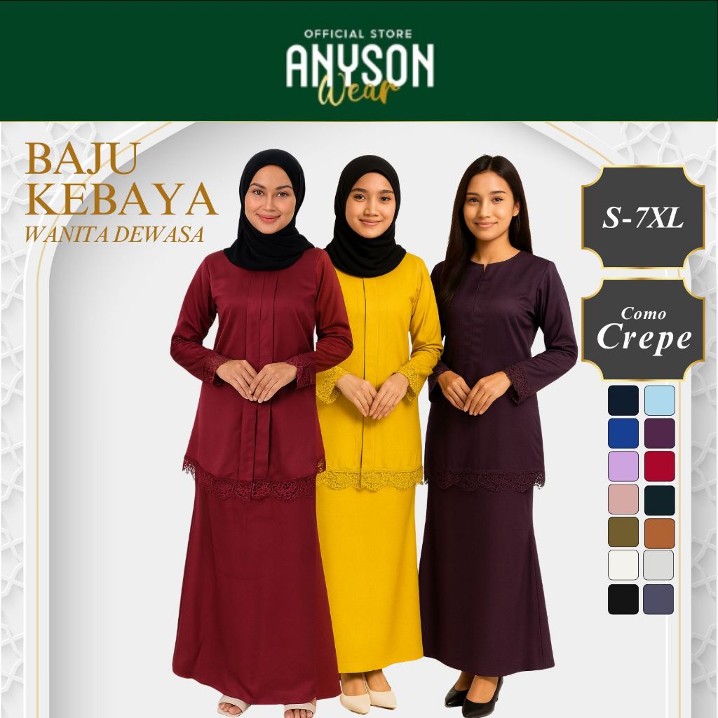 ANYSON WEAR Baju Kebaya Moden Wanita Como Crepe Pelbagai Warna Oversize ...