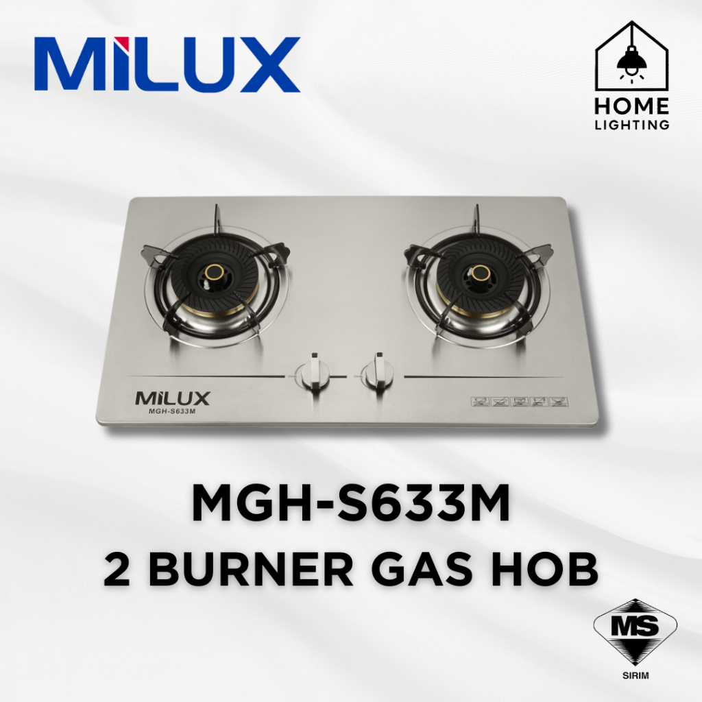 MILUX Kitchen Hob MGH-S633M Gas 2 Burner Stainless Steel SIRIM Built In ...