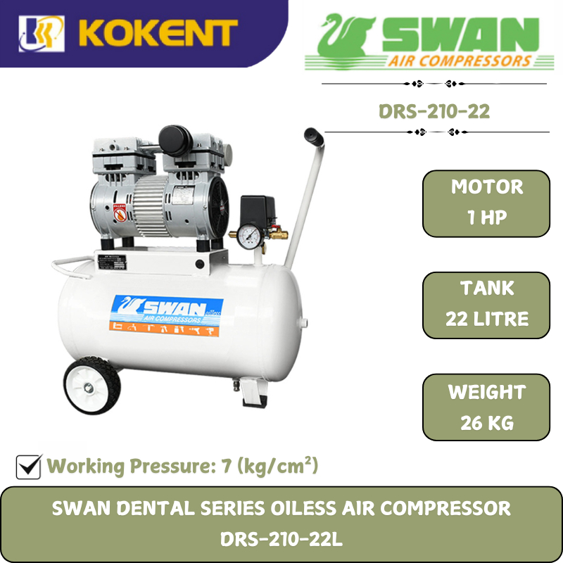 SWAN OILESS AIR COMPRESSOR MOTOR:0.75KW/1HP 7BAR 1430RPM 106L/M 22L DRS ...