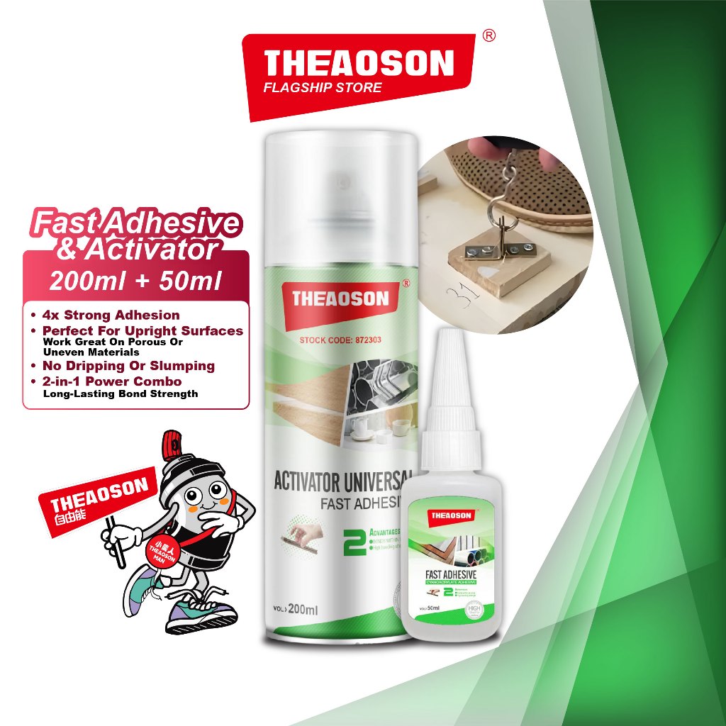 THEAOSON Fast Adhesive Set 50ml Super Glue 200ml Activator Instant Bond ...