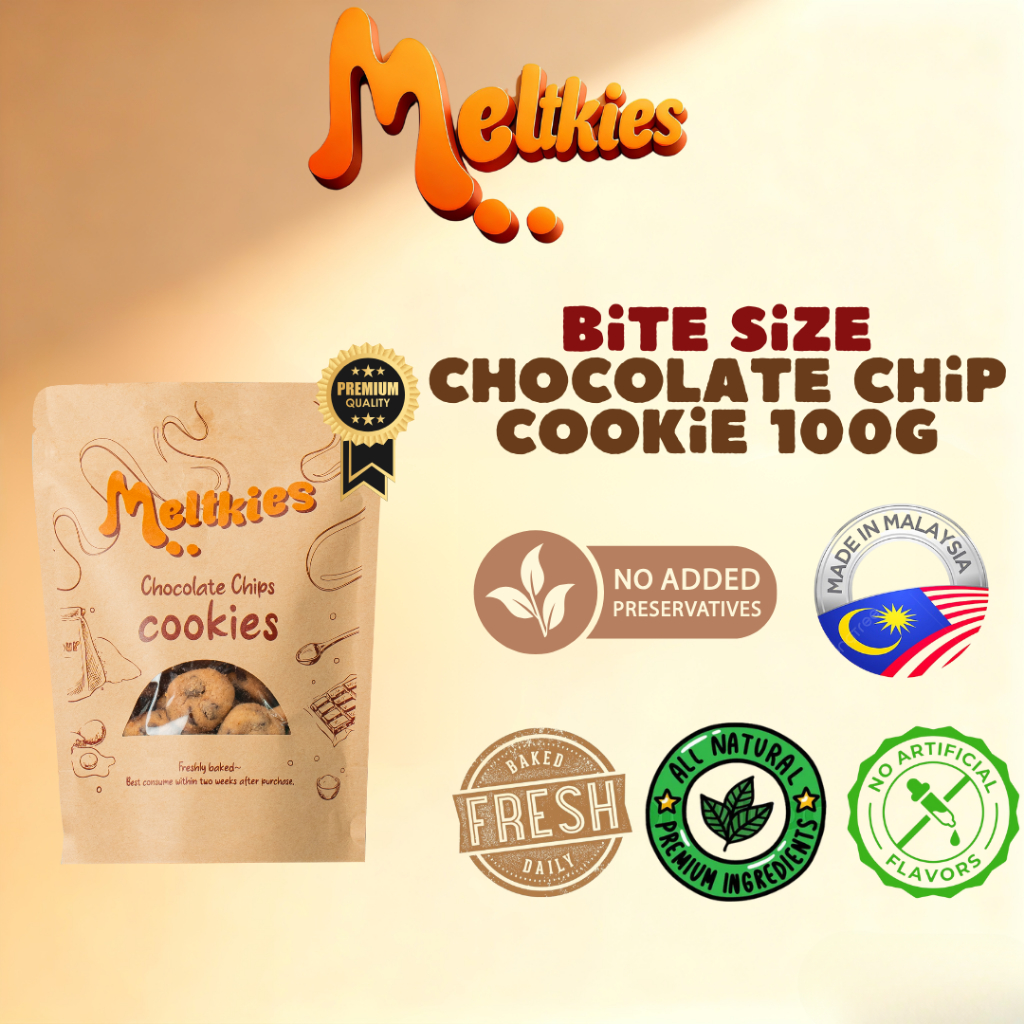 MELTKIES Bite-Size Chocolate Chip Cookies (100g) | Malaysian Handcrafted | Preservatives Free ...