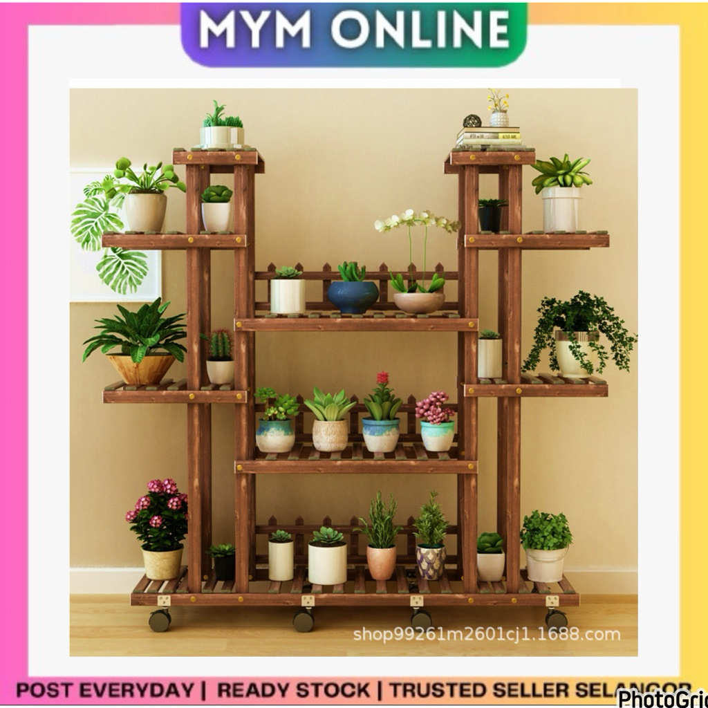 Live Multilayer Indoor / outdoor Wooden Flower Rack Stand Rak Pasu ...
