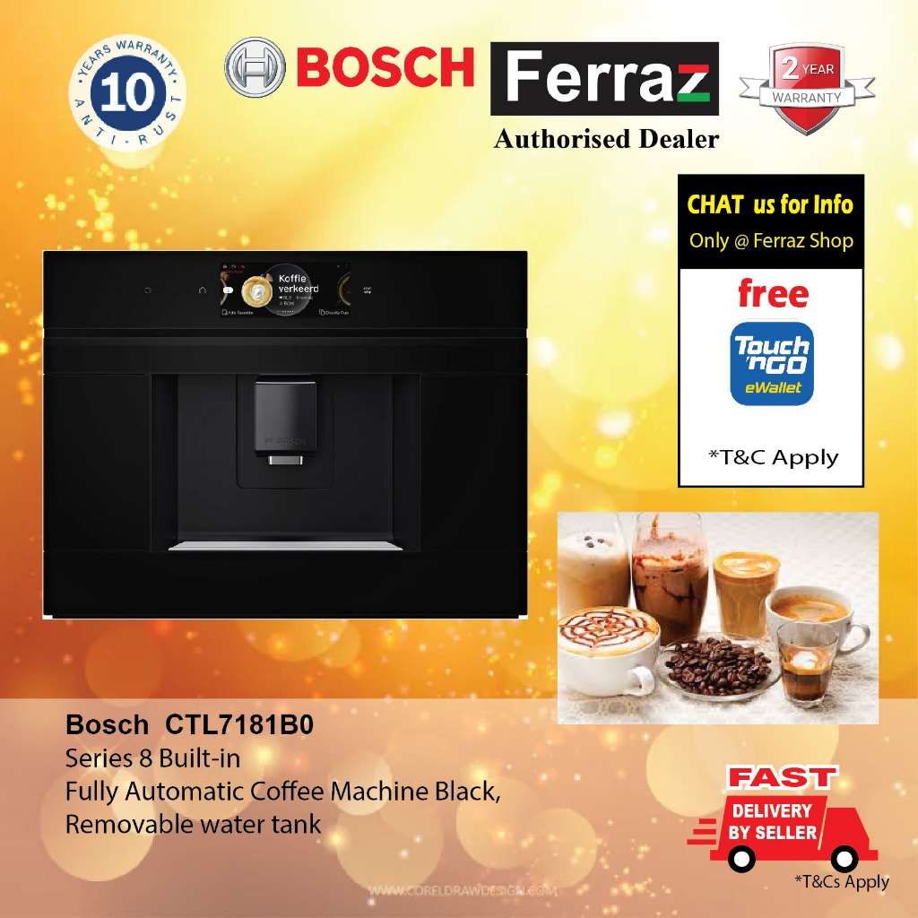 Bosch CTL7181B0 Series 8 Built In Fully Automatic Coffee Machine Black ...