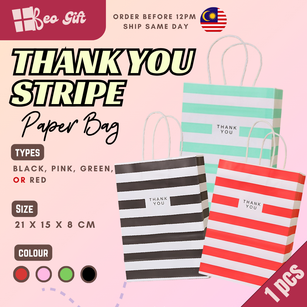 A5 Stripe Thank You Paper Bag with handle Packaging Party Wedding ...