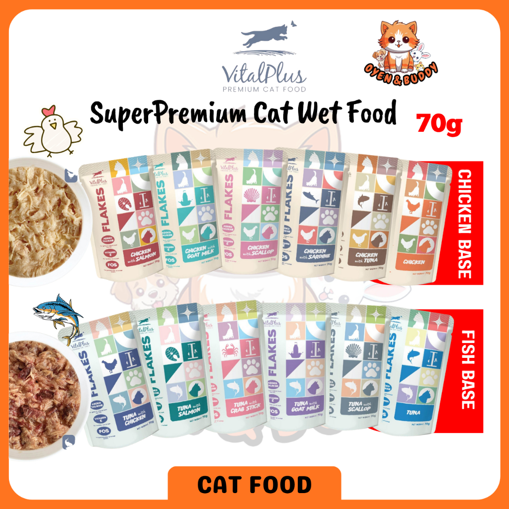 Vitalplus Cat Flakes Pouch 70g Tuna Chicken Goat Milk Tuna Crab Stick ...