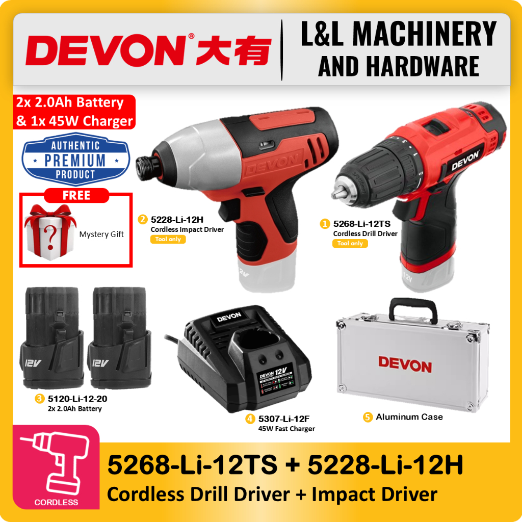 DEVON 5268-LI-12TS 12V Cordless Drill Driver 10mm / 5228-Li-12H 12V ...