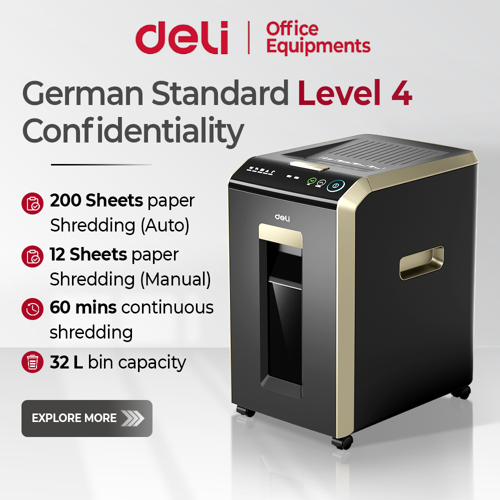 Deli P4 200 Sheets Auto Feed Shredder Machine Cutter Office Supplies ...