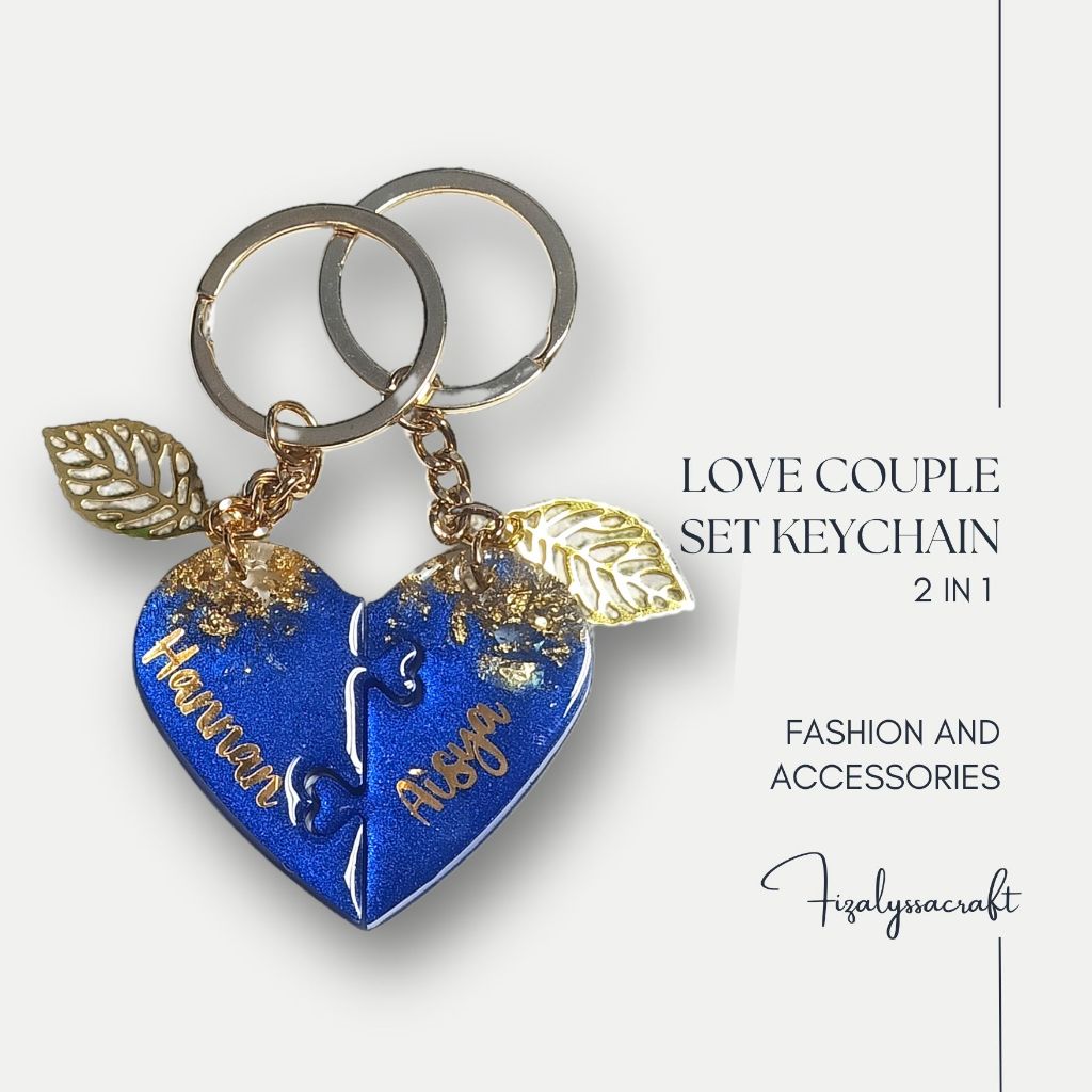Personalized Love Couple Keychain Set 2 in 1 | Custom Resin Heart ...