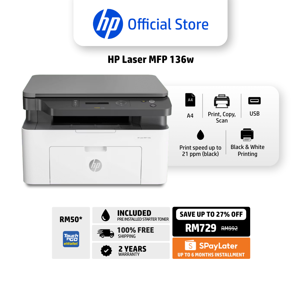 HP Laser MFP 136w | A4 | USB | Print, Scan, Copy | Dynamic Security | 3 ...