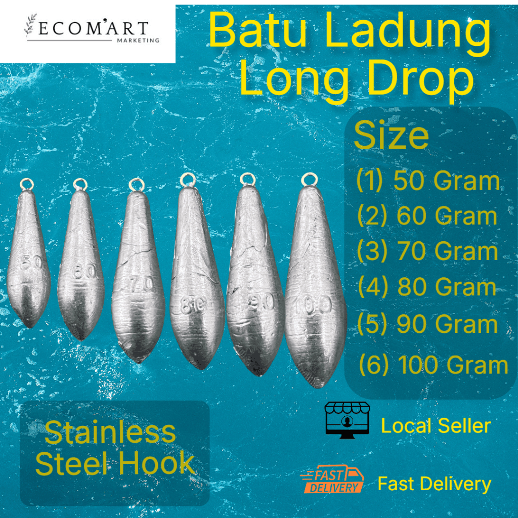 Batu Ladung Timah 50g, 60g, 70g, 80g,90g 100g, Long Drop Lead Sinker ...