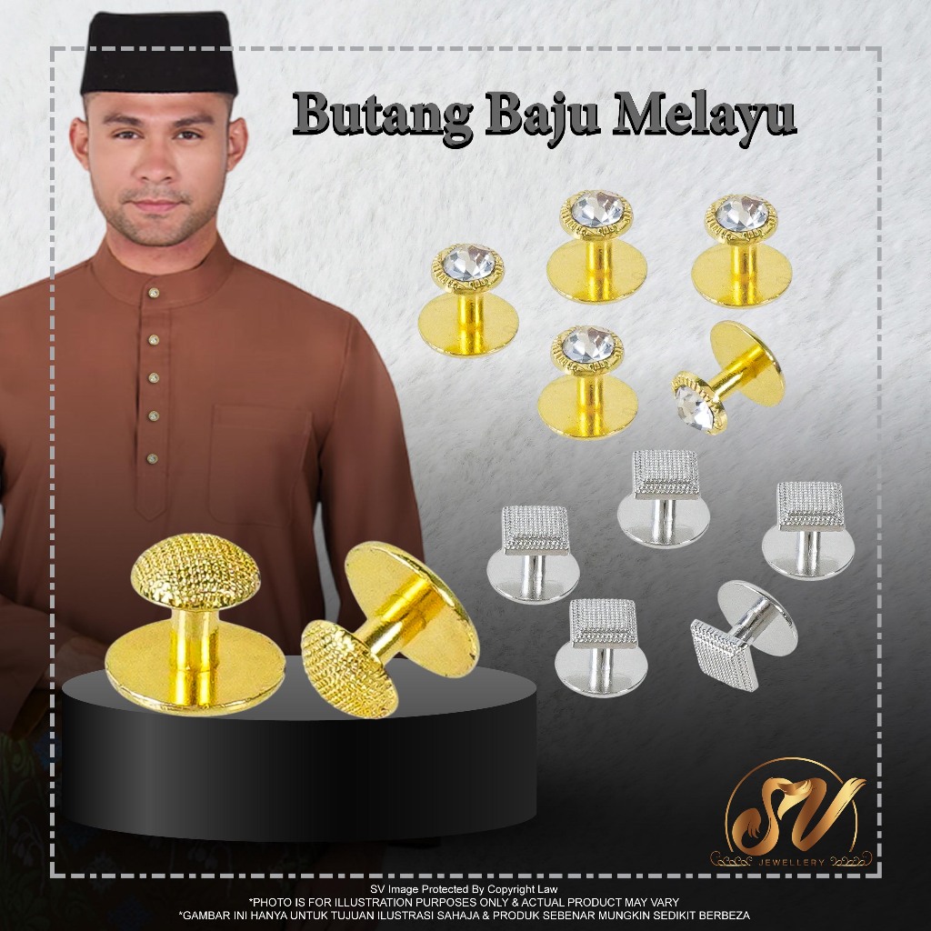 SV Butang Baju Melayu Metal Alloy Round Square Diamond Zircon Kanak ...