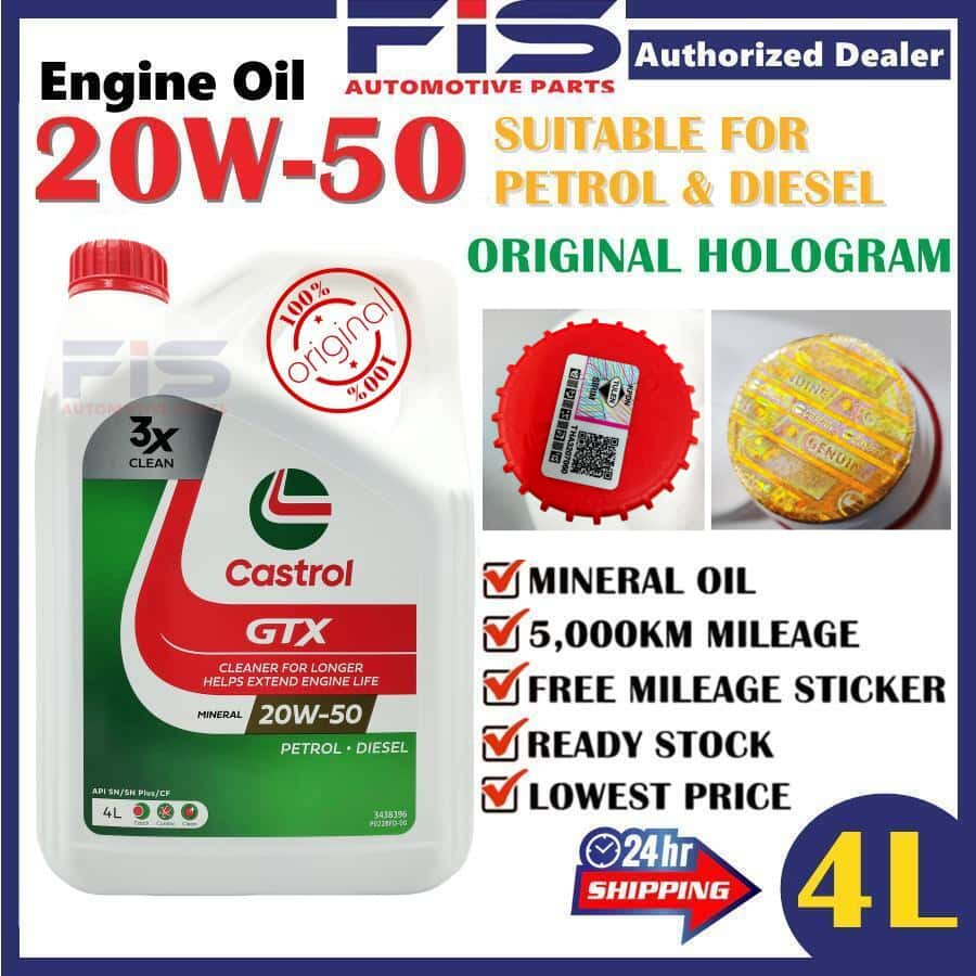 FIS Original Castrol GTX Engine Oil 20W50 Minyak Hitam Enjin Kereta ...