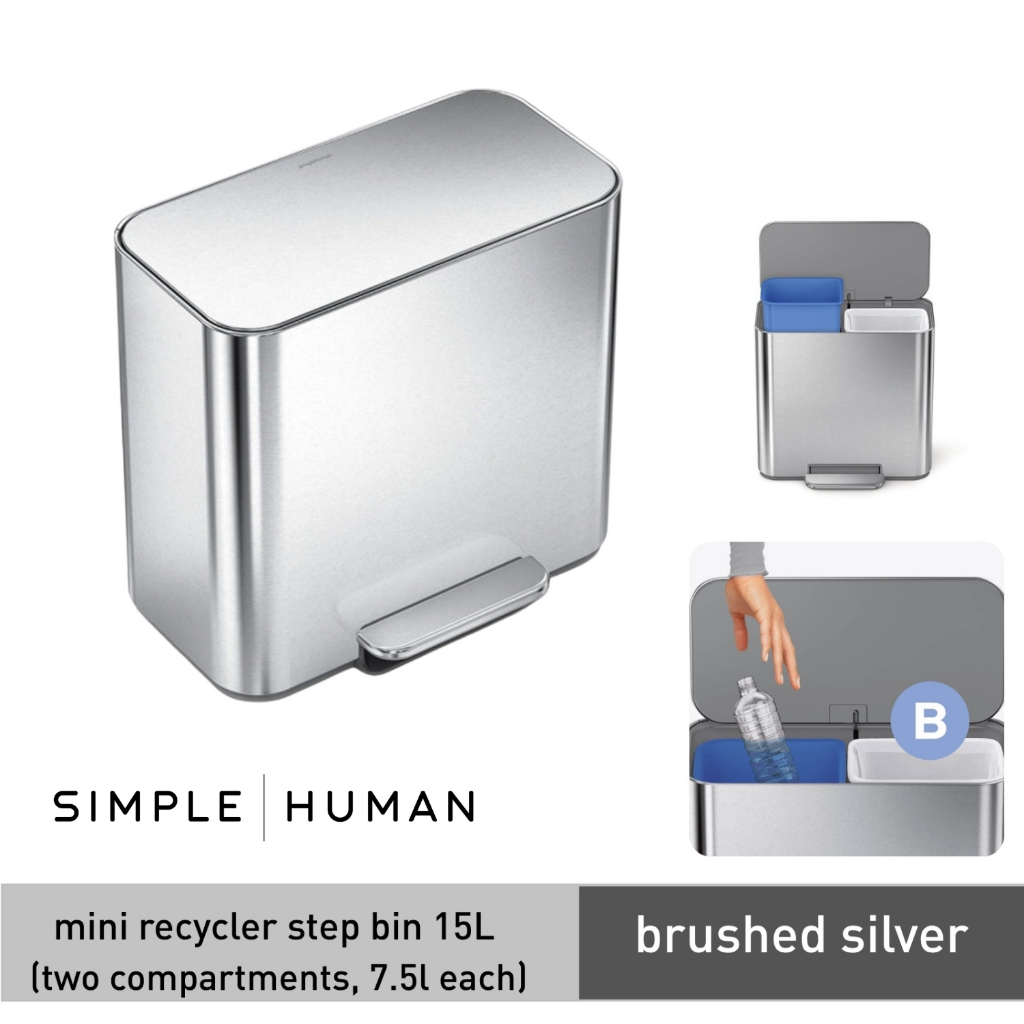 simplehuman mini recycler step bin 15L (2 compartments, 7.5L/7.5L) | Shopee Malaysia