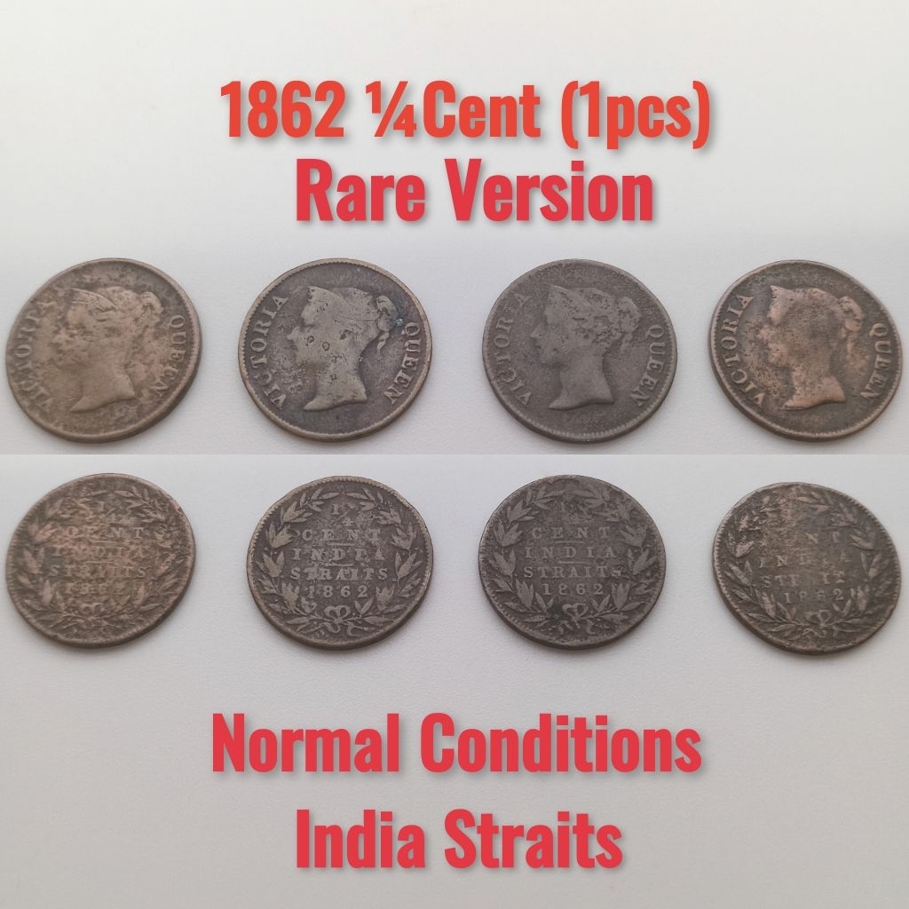 1/4Cent Copper Coins Normal 1862 India Straits Queen Victoria Duit ...