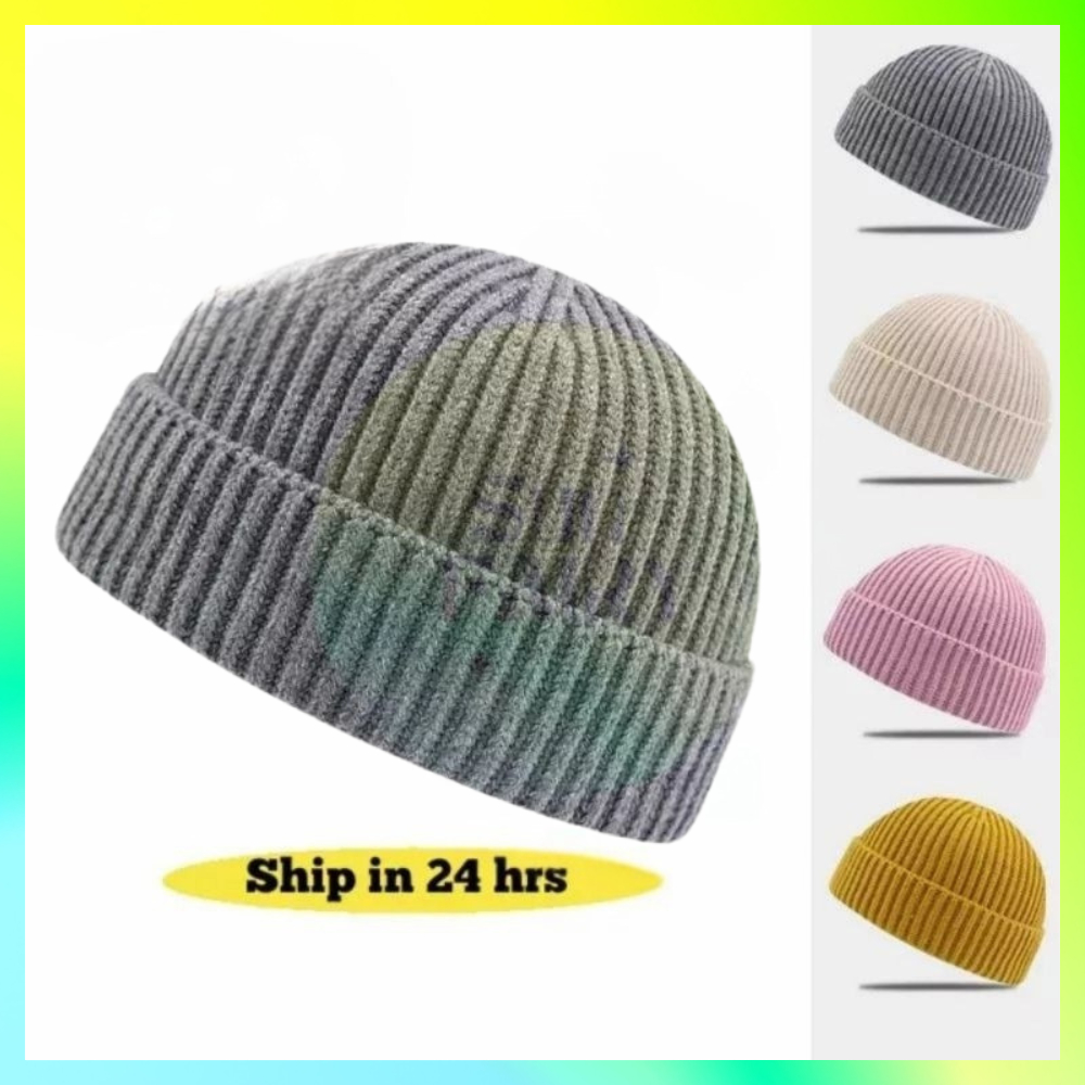 Warm Woolen Knitted Short Beanie Hat Korean Style Male Female Unisex ...