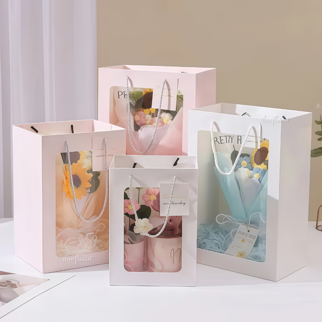 （5pcs）WINDOW PAPER BAG Flower Paper Tote Bag Handle Doorgift Kotak ...