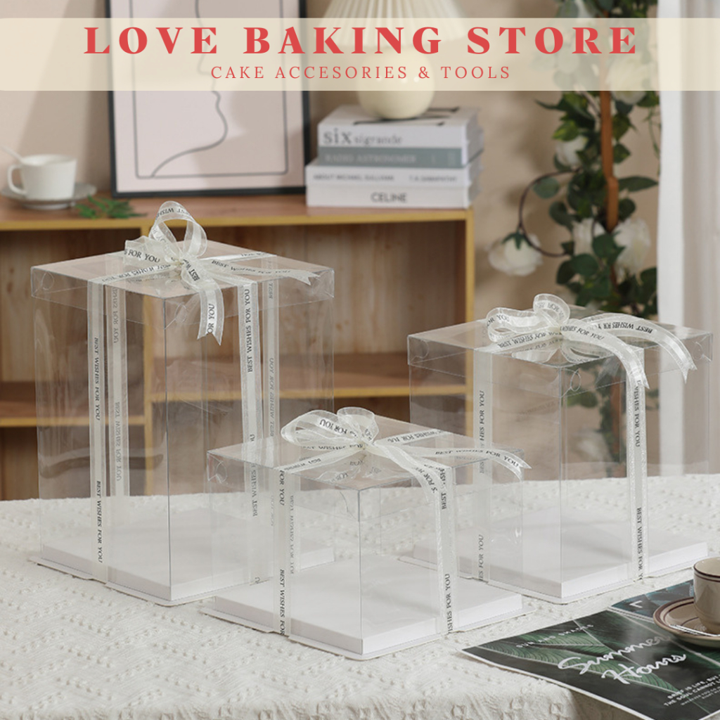 LBS • PET Transparent Cake Box 6/8/10/12 inch 1-5 tier Kotak kek ...