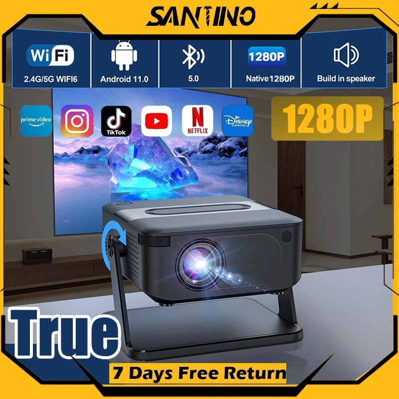 Projector Andorid Smart Projector 1280P LED WiFi Auto Focus 360° Flip ...