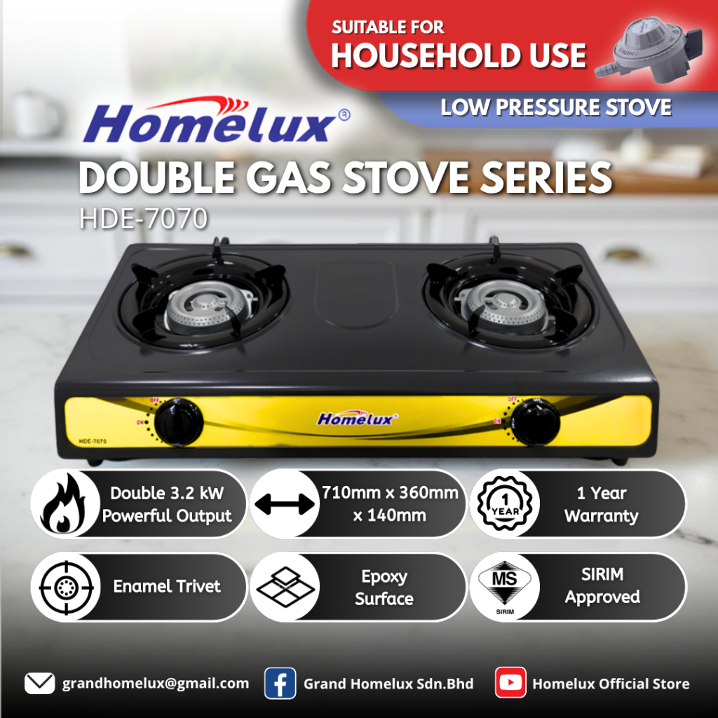 [ SIRIM ] HOMELUX EPOXY DOUBLE BURNER GAS STOVE SERIES HDE-7070 Gas ...