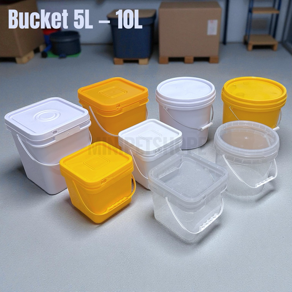 5L 10L plastic bucket tong bekas plastik bertutup handle food grade ...