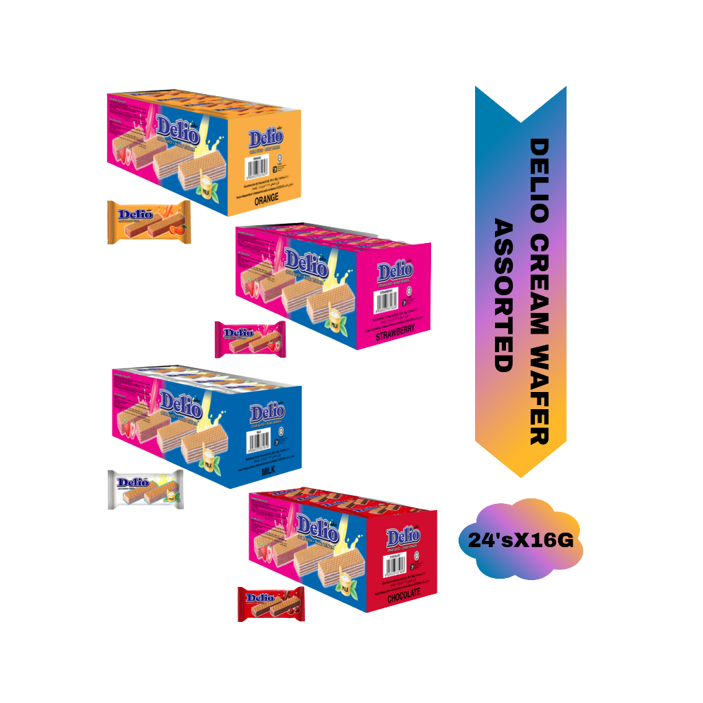 DELIO CREAM WAFER [ MILK / CHOCOLATE / STRWABERRY / ORANGE ] 24'sX16G ...