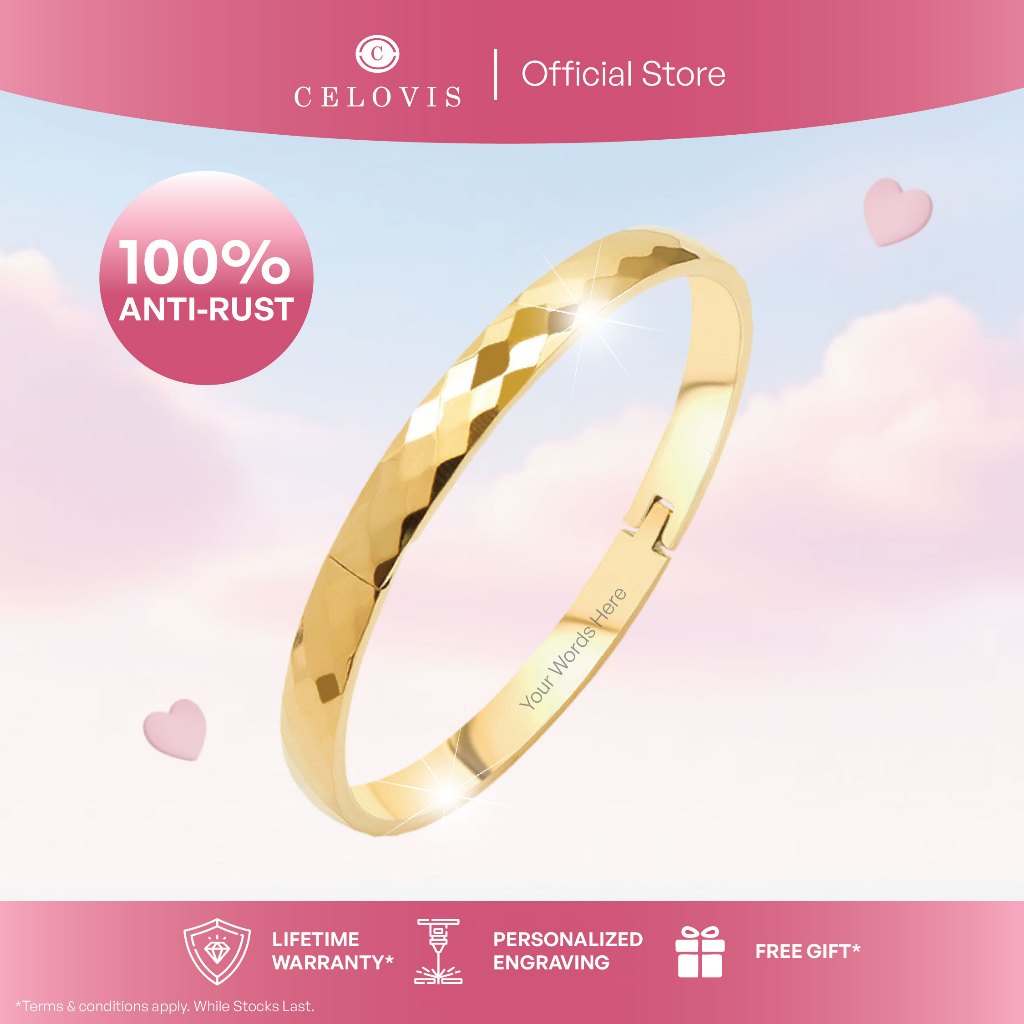 [ 11.11 SALE ] Celovis Luxe Gold Engravable Bangle 18K Gold plated - S ...
