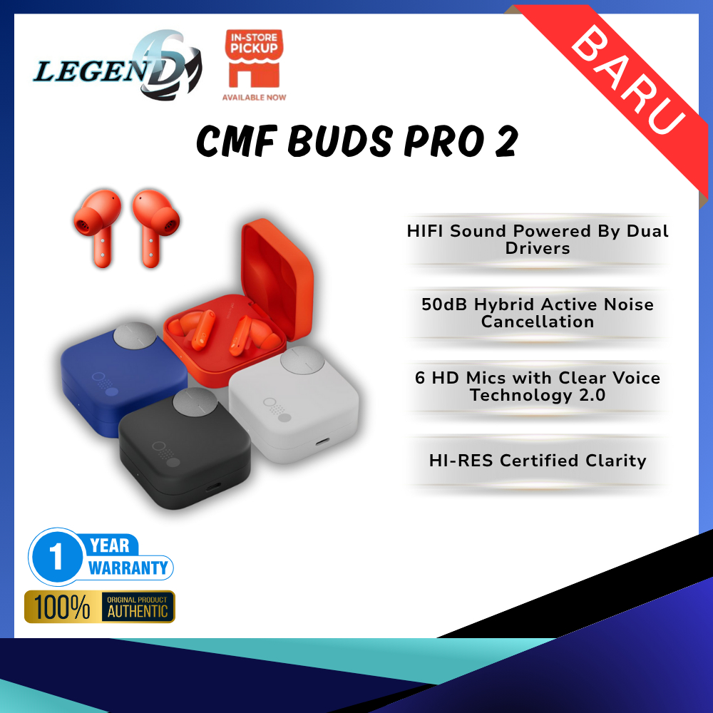 CMF Buds Pro 2 Original Wireless Earphones 50dB Hybrid Active Noise Cancellation | IP55 | Shopee ...