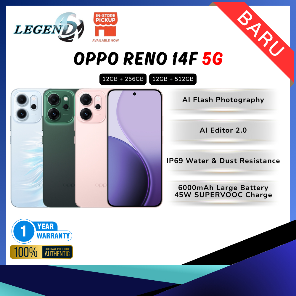 Oppo Reno 14F 5G (12GB+256GB | 12GB+512GB) Original Smartphone | IP69 ...