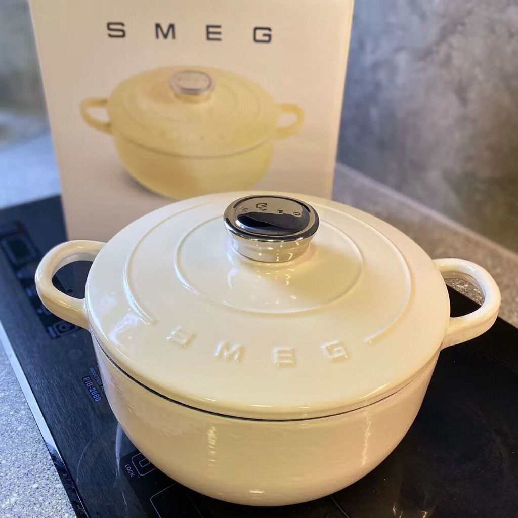 SMEG 24cm Double-Handled Slow Cooker, 4.2L Large Capacity Cast Iron ...