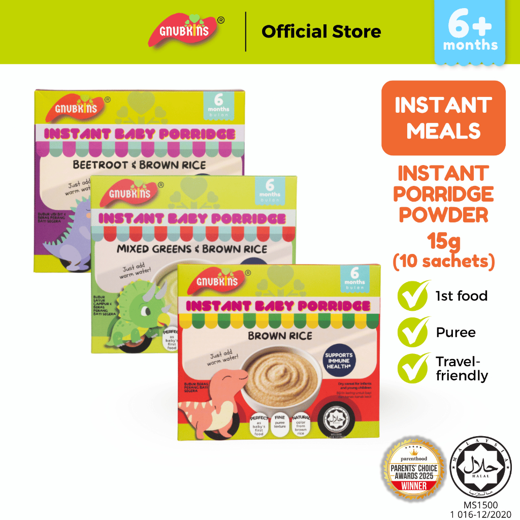Gnubkins Instant Baby Porridge Rice Puree (6 Months) Brown Rice, Ready ...