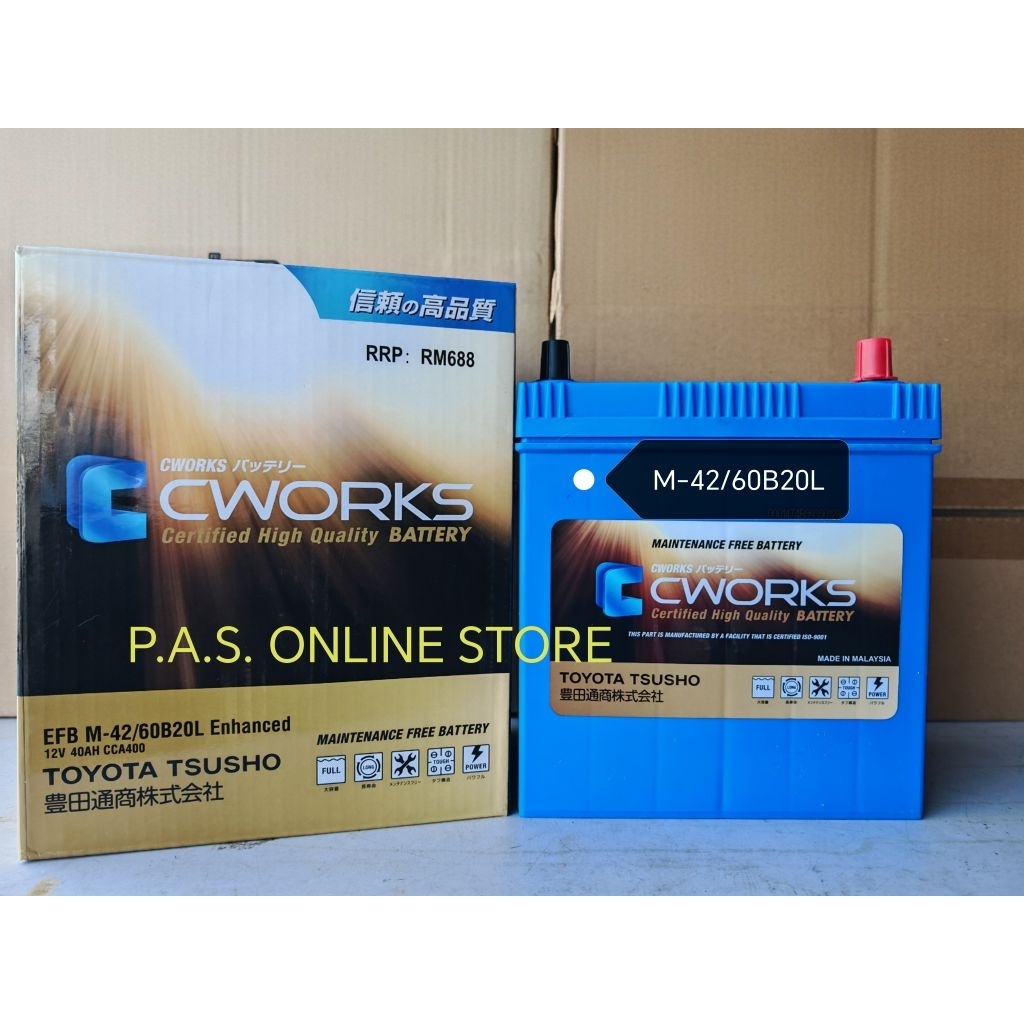 CWORKS M-42/60B20L EFB BATTERY FOR PERODUA AXIA 2023 BEZZA 1.3 MYVI ...