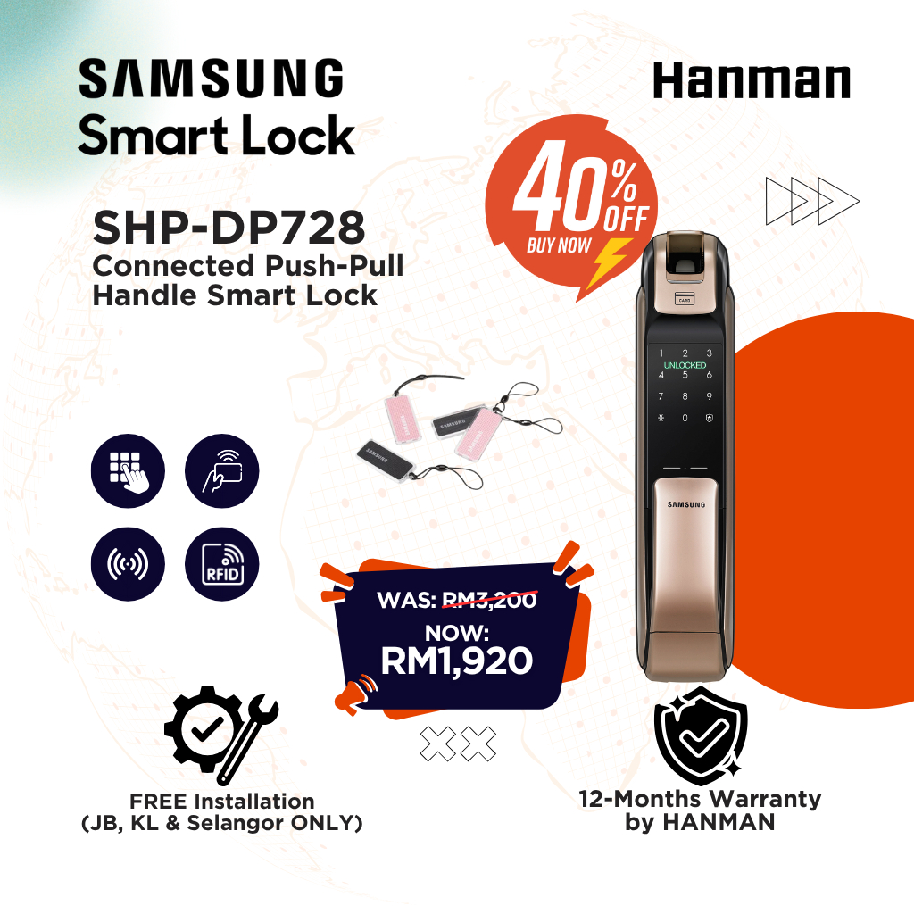 Samsung SHP-DP728 | Bluetooth PUSH-PULL Samsung Digital Door Lock | 1 ...