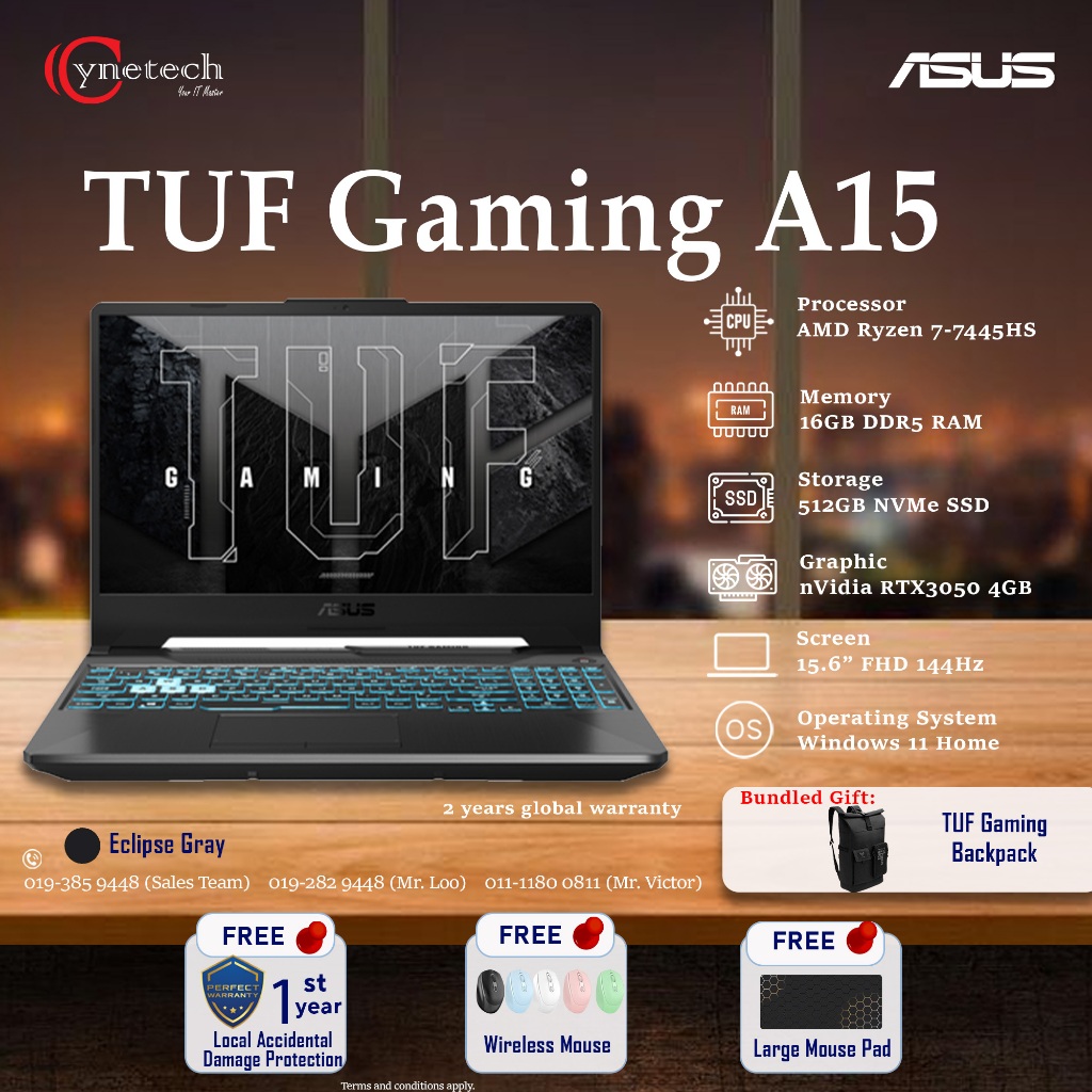 NEW] ASUS TUF GAMING A15 FA506N-CGHN069W [R7-7445HS/16GB RAM DDR5/512GB ...