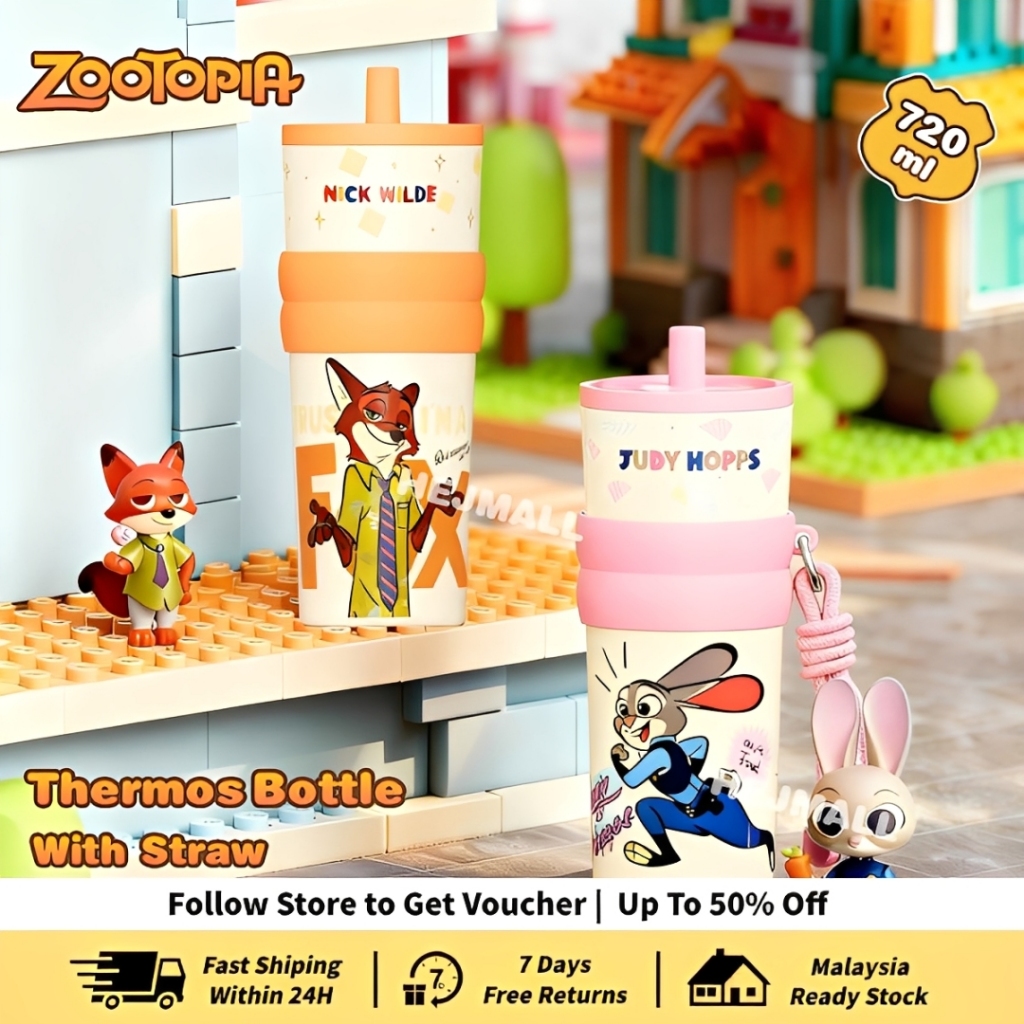 720ml Zootopia Thermos Cup Judy Nick Tumbler Tahan Sejuk Cute With ...