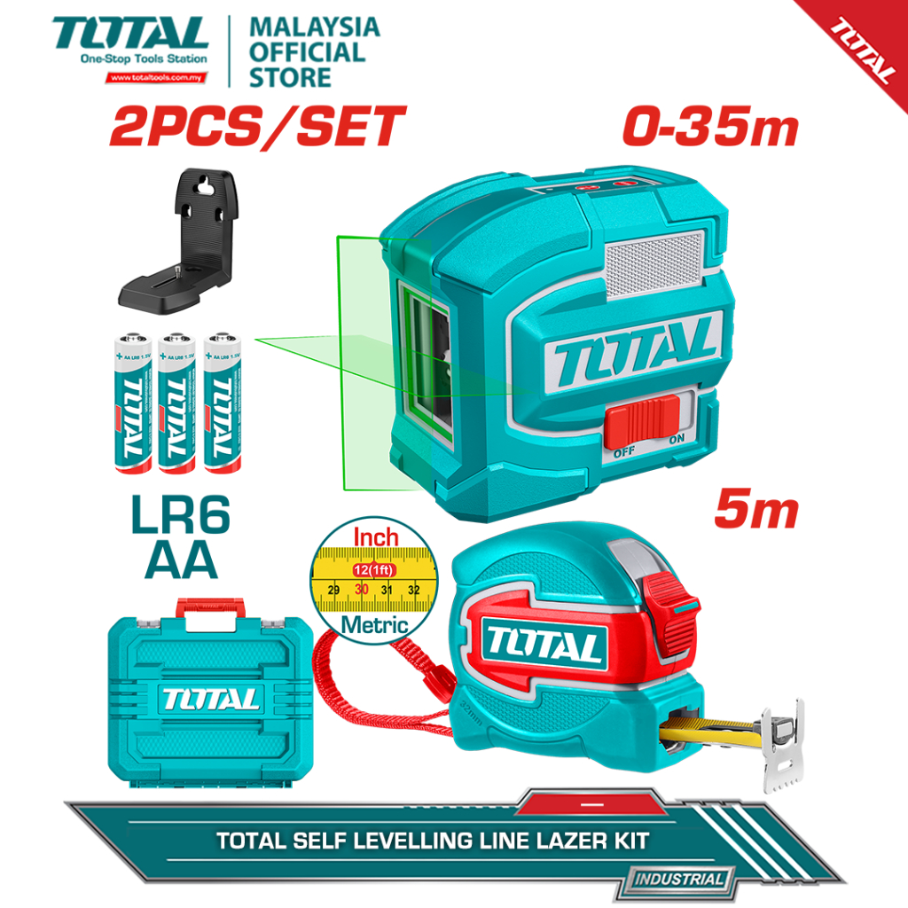 TOTAL Self Levelling Line Laser Kit with Measuring Tape - TLL680081 ...