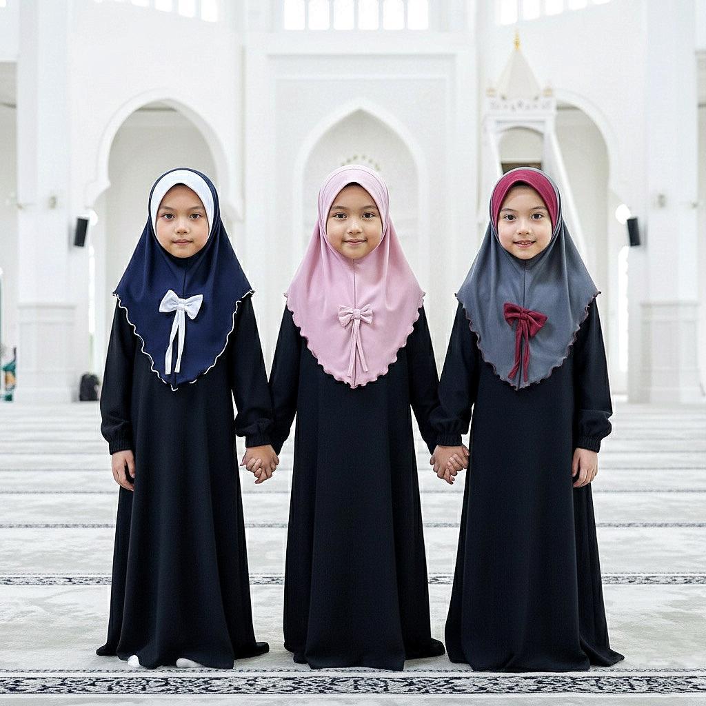 Tudung Sarung Ribbon Budak Border Ropol Ironless - Tudung Baru Kanak ...