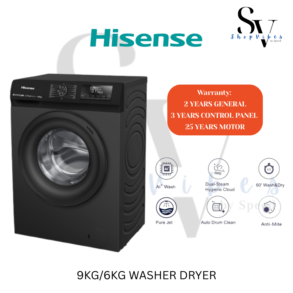 HISENSE WD90N1B FRONT LOAD WASHER 9KG DRYER 6KG 2 IN 1 WASHER DRYER ...