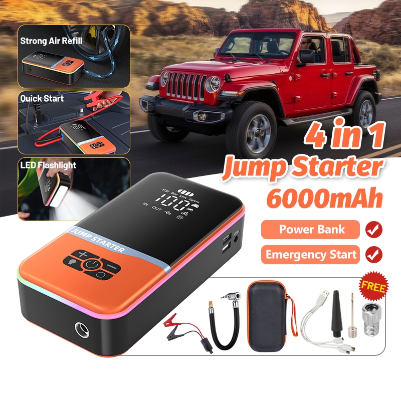 4 IN 1 Jump Starter powerbank jumper with pump tyre car jumper power ...