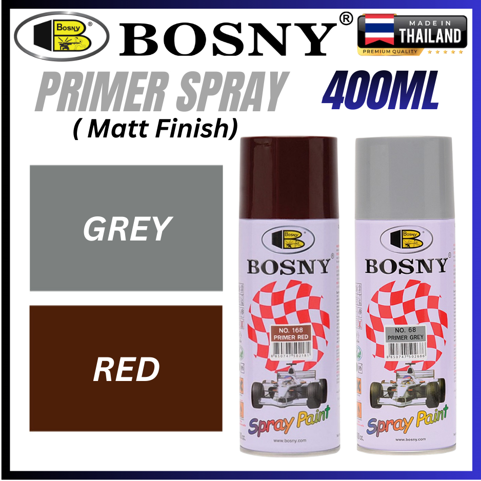 BOSNY PRIMER Surfacer Grey 400ml Cat Sembur / Cat Sembur / Cat Asas ...