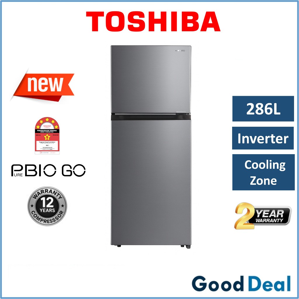 Toshiba GR-RT349WE-PMY 286L 2 Doors Fridge 5 Star Inverter Refrigerator ...