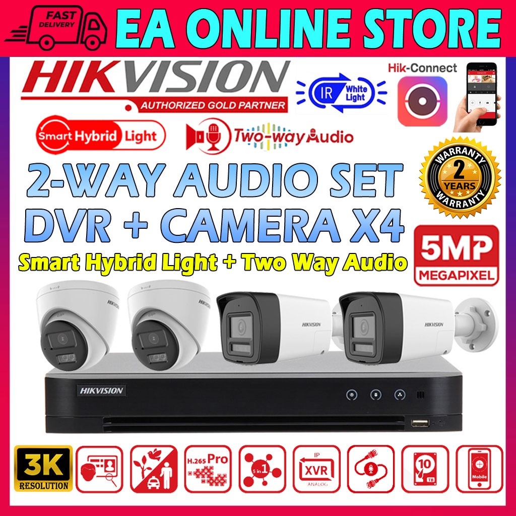 HIK HIKVISION 2 TWO WAY TALK AUDIO 5.0MP 4CH CHANNEL CCTV 5MP 3K DVR ...