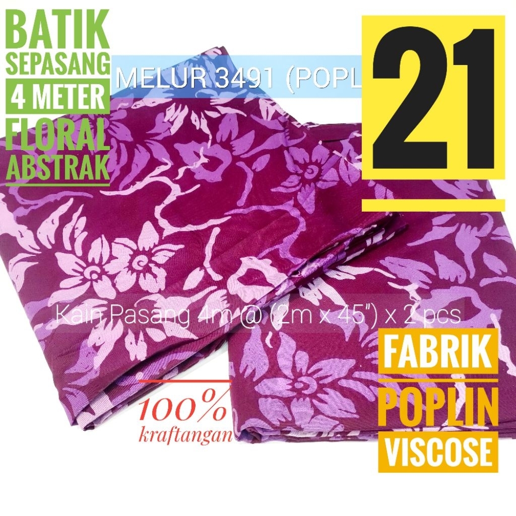 KAIN PASANG | DAHLIA JASMIN MELUR | SLOT 21 | BATIK TERAP | 4 METER ...