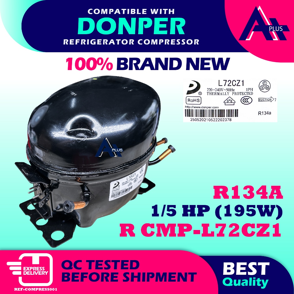 (195W) 1/5HP R CMP-L72CZ1 DONPER Refrigerator Compressor R134A PETI ...