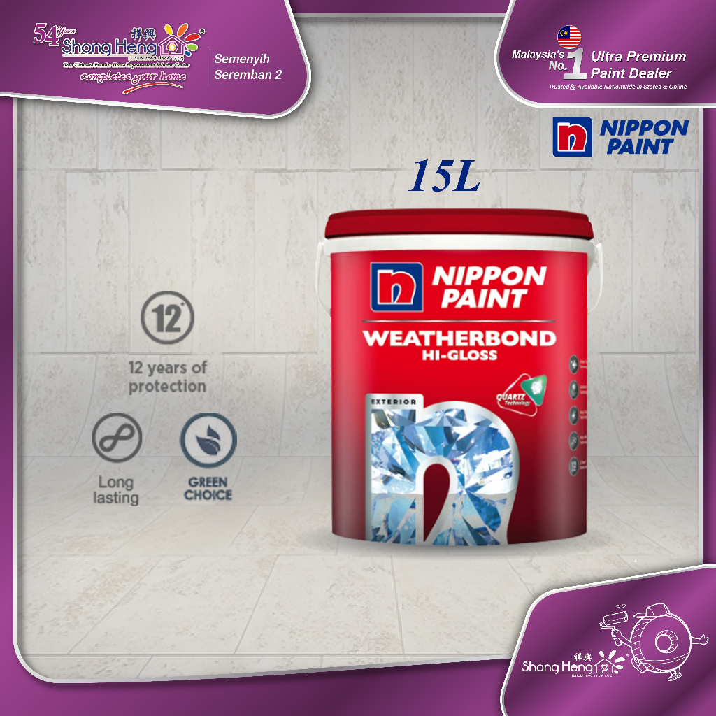 15L Nippon Paint Weatherbond Hi-Gloss with Quartz Technology - WHITE or ...