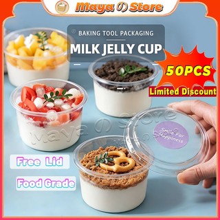 50PCS Disposable Cake Cup Pudding Cup Transparent Plastic Cup With Lid ...