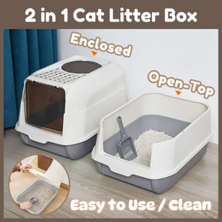 GUN PET Enclosed Full Cover Cat Litter Tray Box Toilet Box Bekas Pasir ...